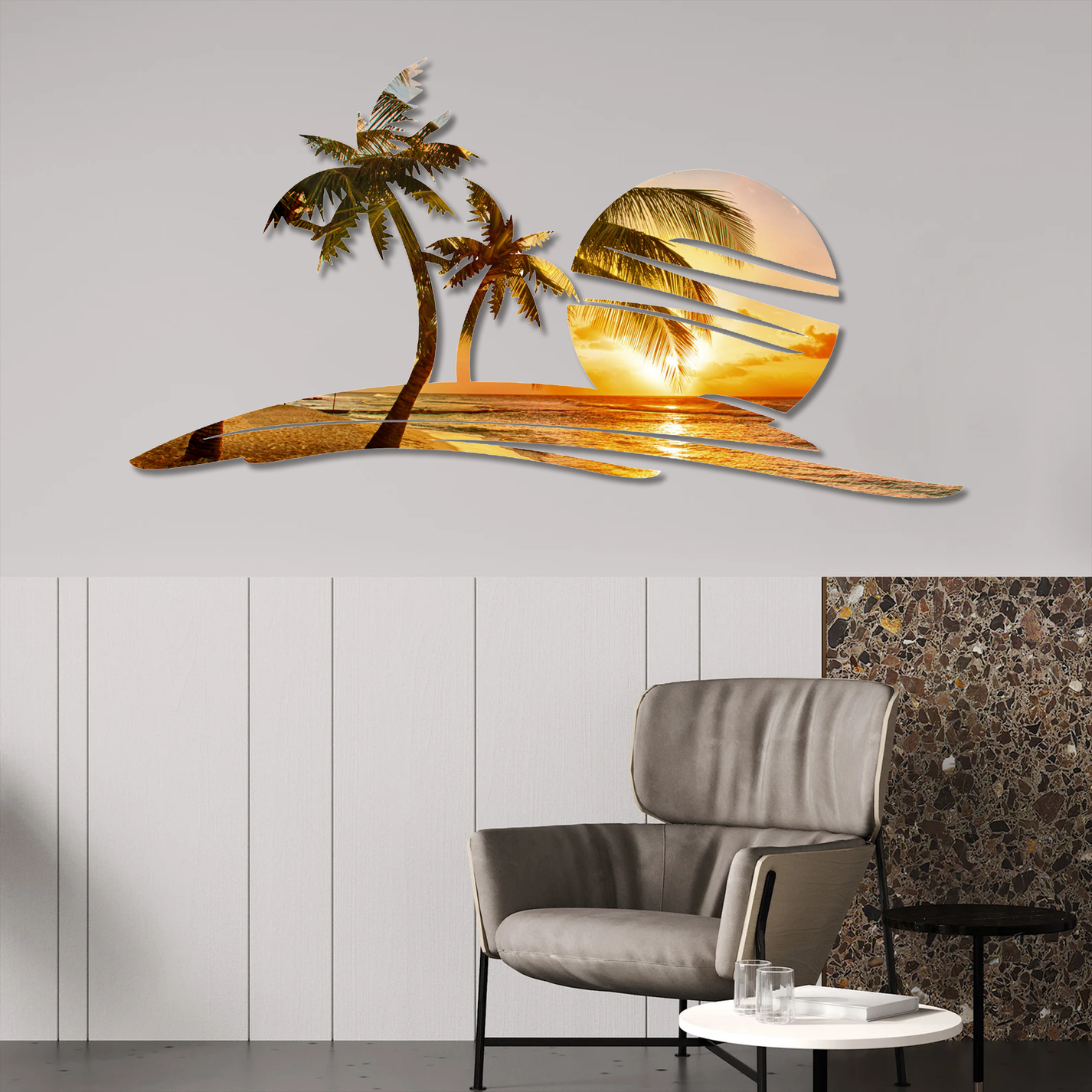 Sunset Beach Wall Art | Golden Sunset Silhouette – Elyseart